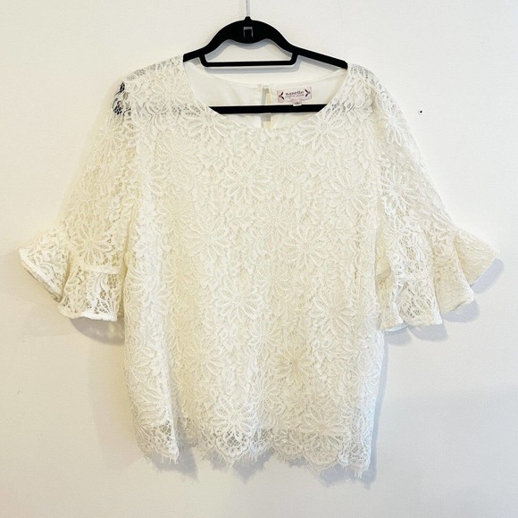 Nanette Lepore | Tops | Nanette Lepore Top Xl White Lace Blouse Short ...